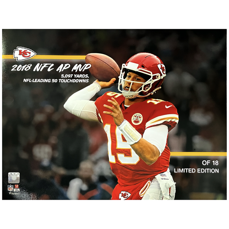 Patrick Mahomes Unsigned Chiefs 2018 NFL MVP Stat 16" x 20" Photograph ...