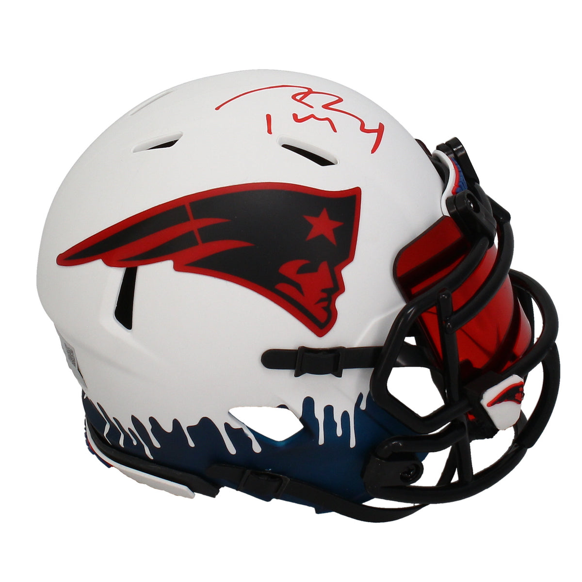 Tom Brady Autographed Patriots Lunar Eclipse Custom Drip Mini Helmet F ...