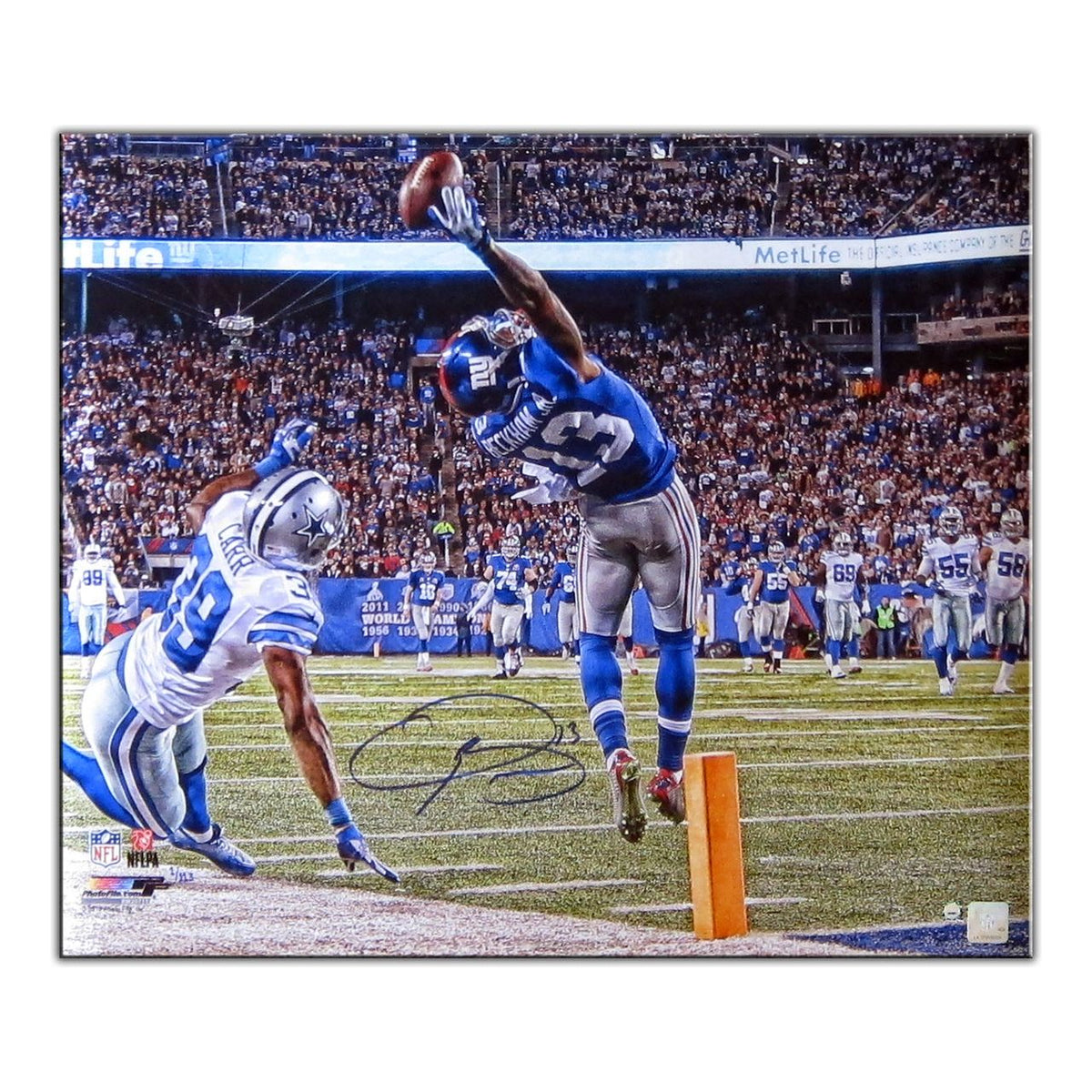 ODELL BECKHAM JR. Signed New York Giants Metallic Paper Photo LE of 11 ...