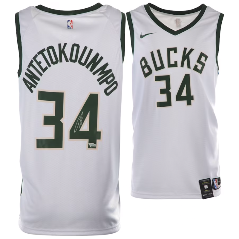 Giannis Antetokounmpo Milwaukee Bucks Autographed Nike White Swingman ...